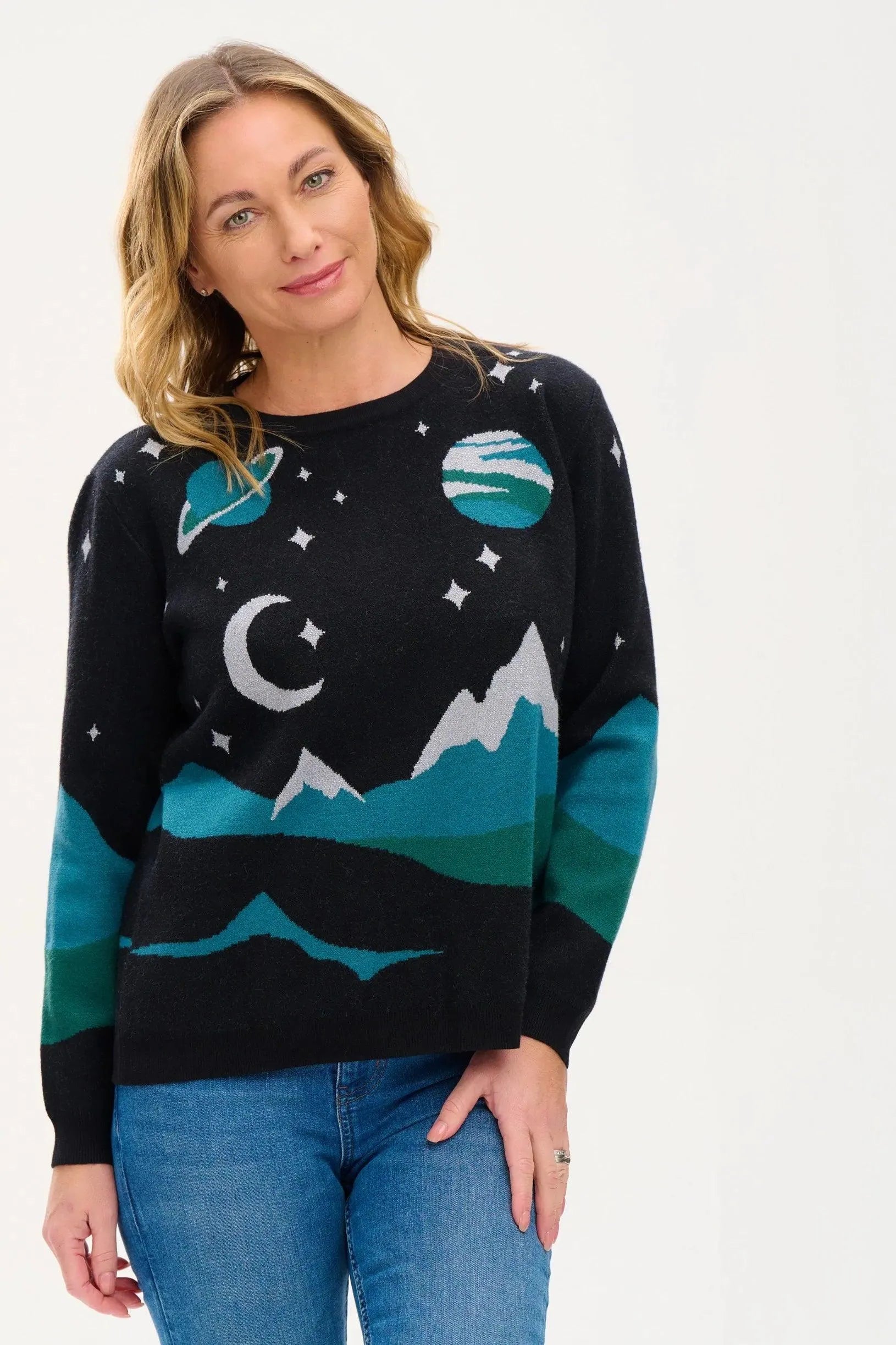 Jersey Janie Black Space Mountain Scene – ECRU